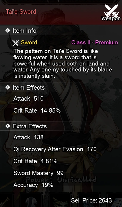 Tai'e Sword - Tooltip | Wandering Sword Wiki | Fandom