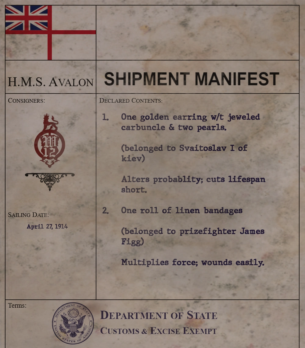 HMS Avalon | Warehouse 13 Artifact Database Wiki | Fandom