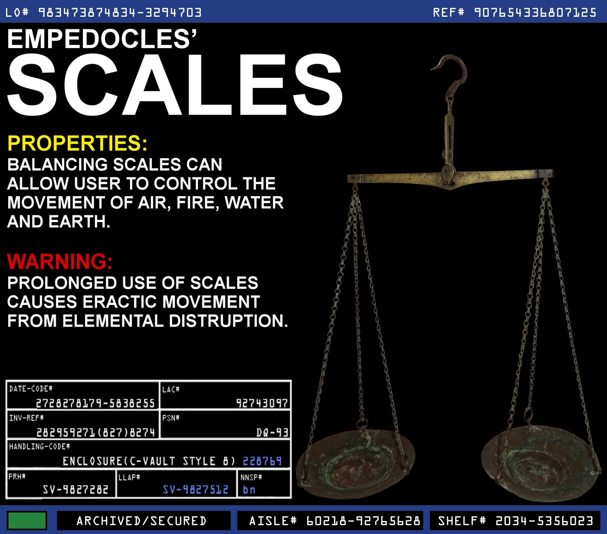 Empedocles' Scales | Warehouse 13 Artifact Database Wiki | Fandom