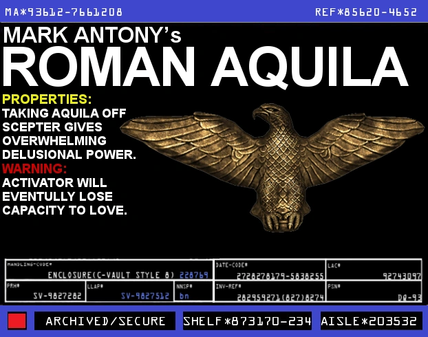 Mark Antony's Roman Aquila | Warehouse 13 Artifact Database Wiki | Fandom