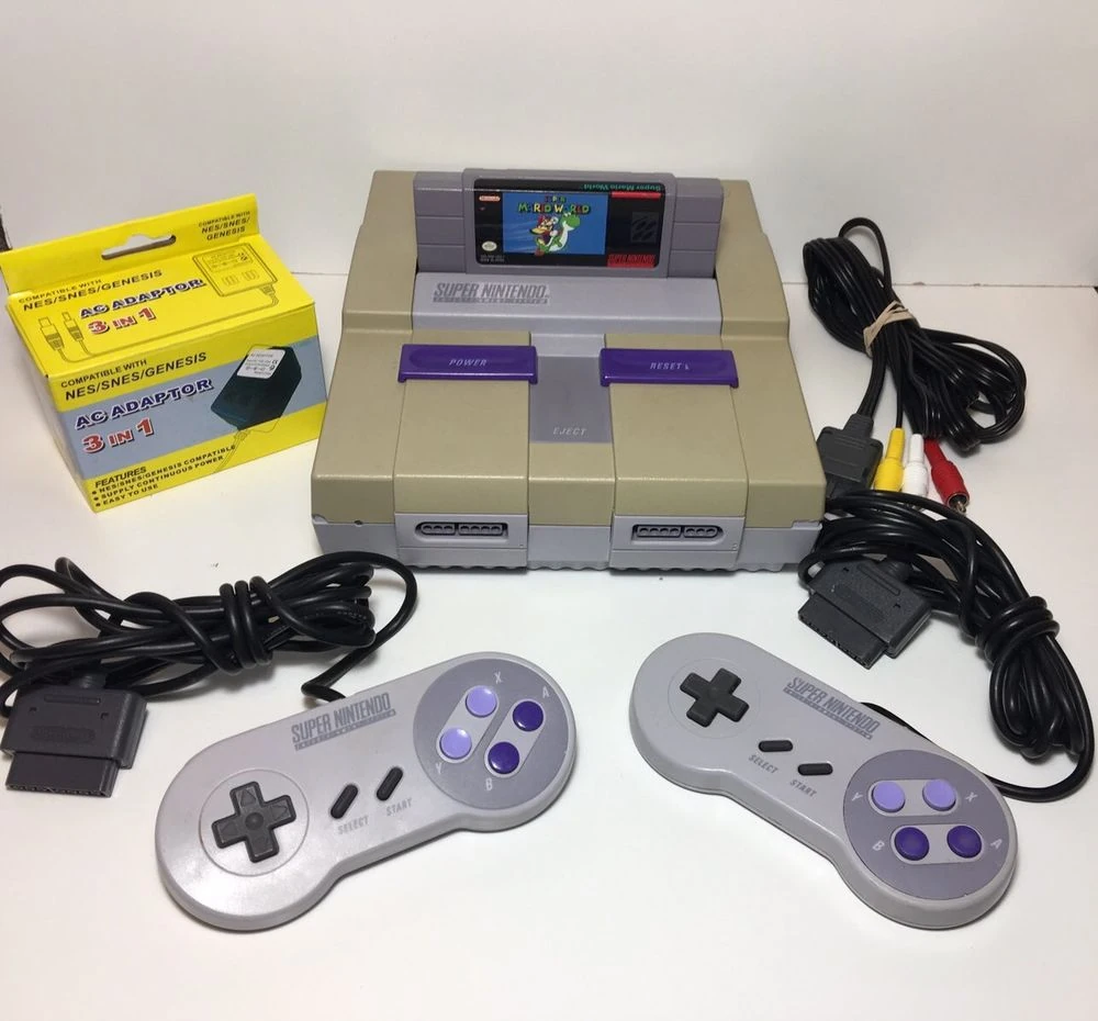Original SNES Game Console with Super Mario World Game Console ...