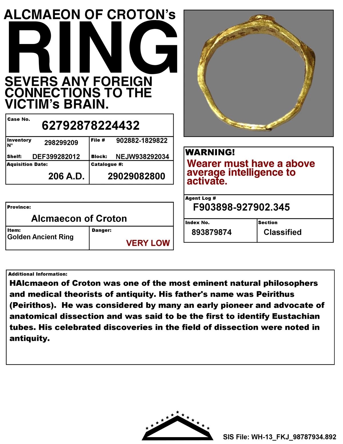Alcmaeon of Croton's Ring | Warehouse 13 Artifact Database Wiki | Fandom