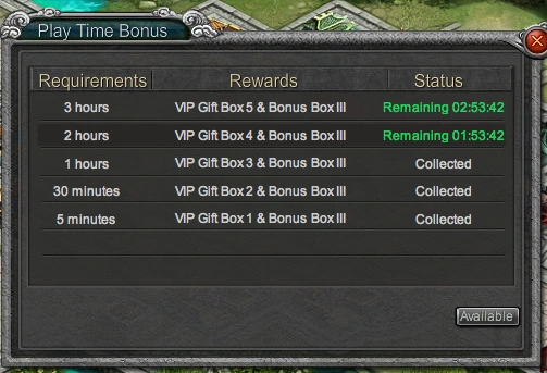 Play Time Bonus | War of Legends Wiki | Fandom