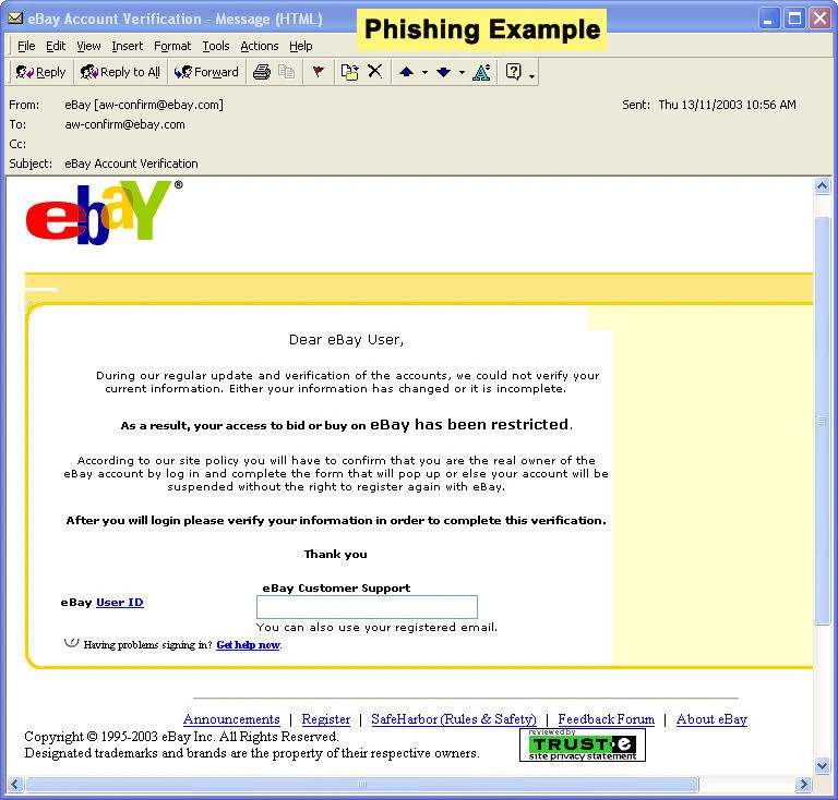 Ebay Phishing Examples