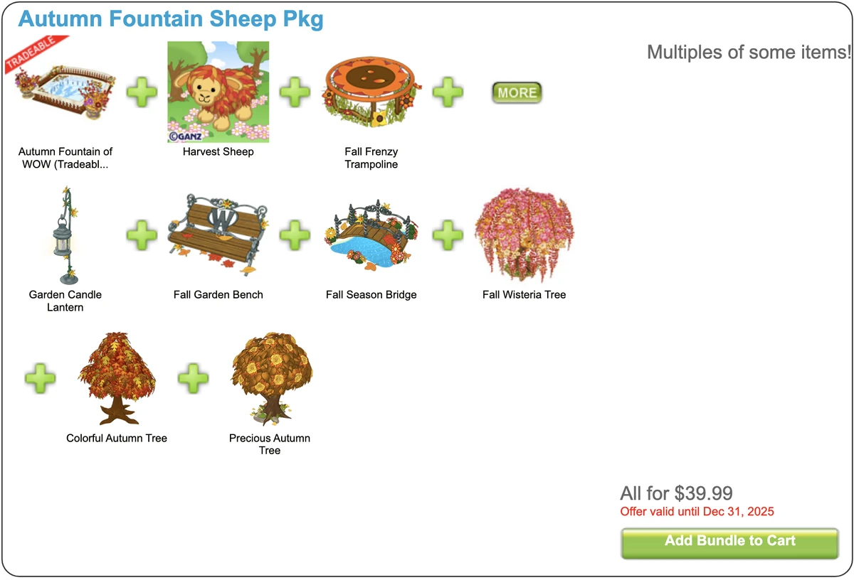 Autumn Fountain Sheep Package | Webkinz Wiki | Fandom