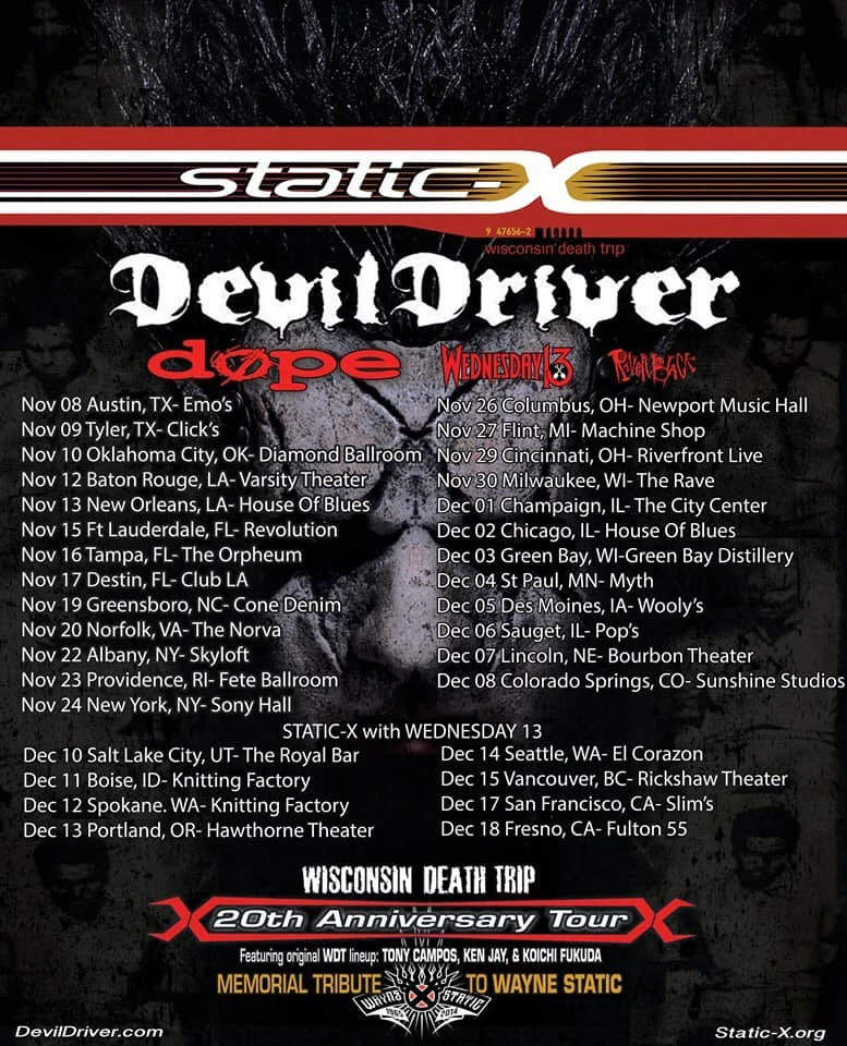Static X and DevilDriver 20th anniversary tour Fall | Wednesday 13 Wiki ...