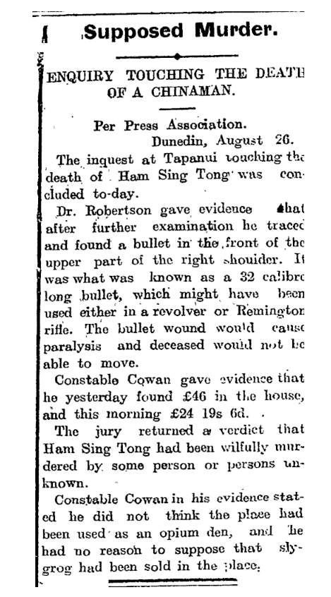 Supposed Murder, 26 August 1905, Taranaki Herald | Wellington Chinese ...