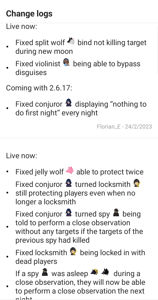 Change-log | Wolvesville Wiki | Fandom