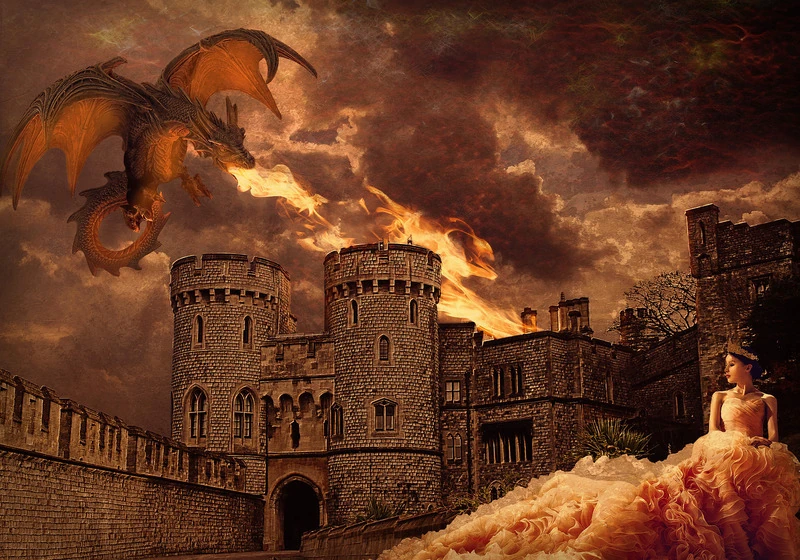 3d Dragon Attacking Castle
