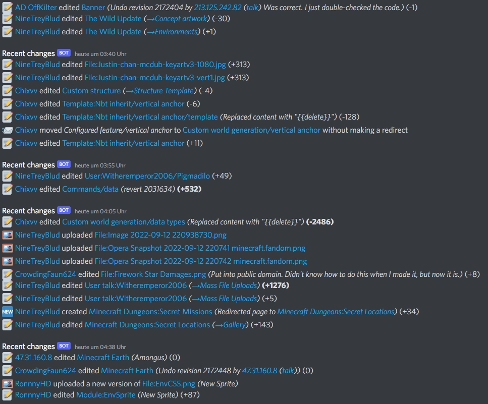 Recent changes webhook | Help with Wiki-Bot | Fandom