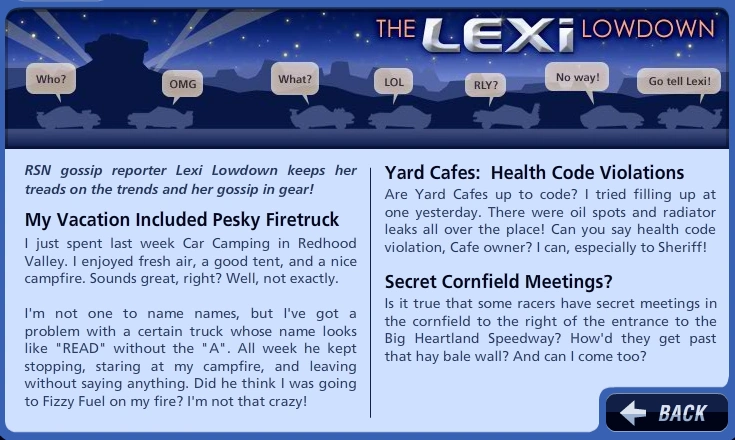 List of RSN news in The World of Cars Online | Pixar Cars Wiki | Fandom