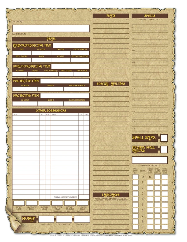 World of Warcraft: The Roleplaying Game Character Sheet | WoWWiki | Fandom