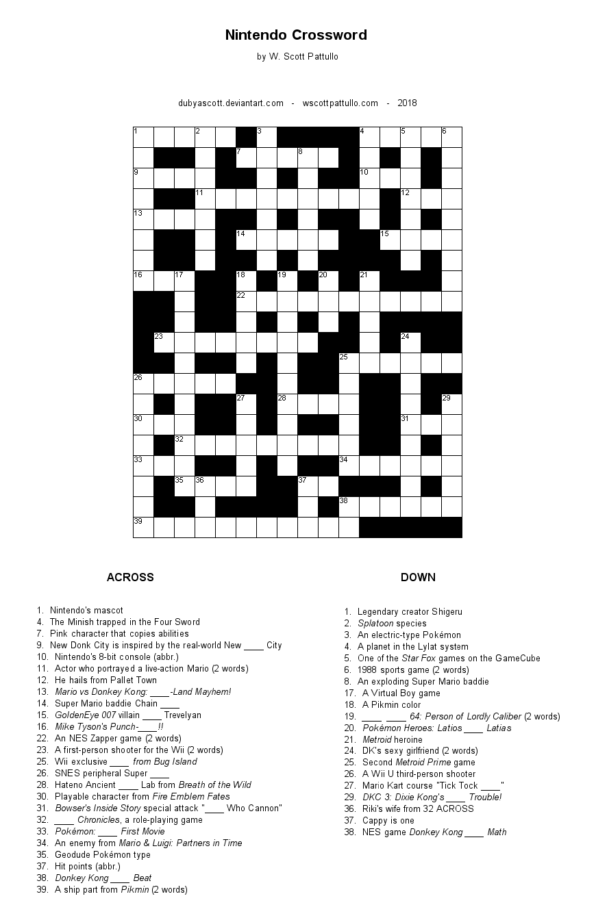Nintendo Crossword | W. Scott Pattullo Wiki | Fandom
