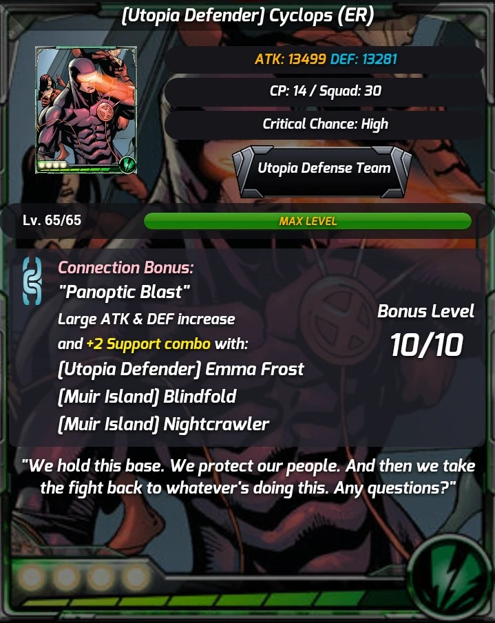 (Utopia Defender) Cyclops | X-Men: Battle Of The Atom Mobile Game Wiki ...