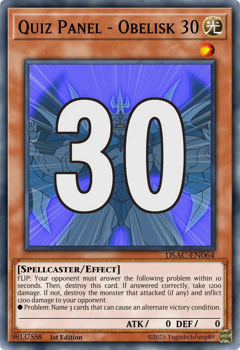 Quiz Panel - Obelisk 30 (Card)/(Custom) | Yu-Gi-Oh! Custom Think Tank ...