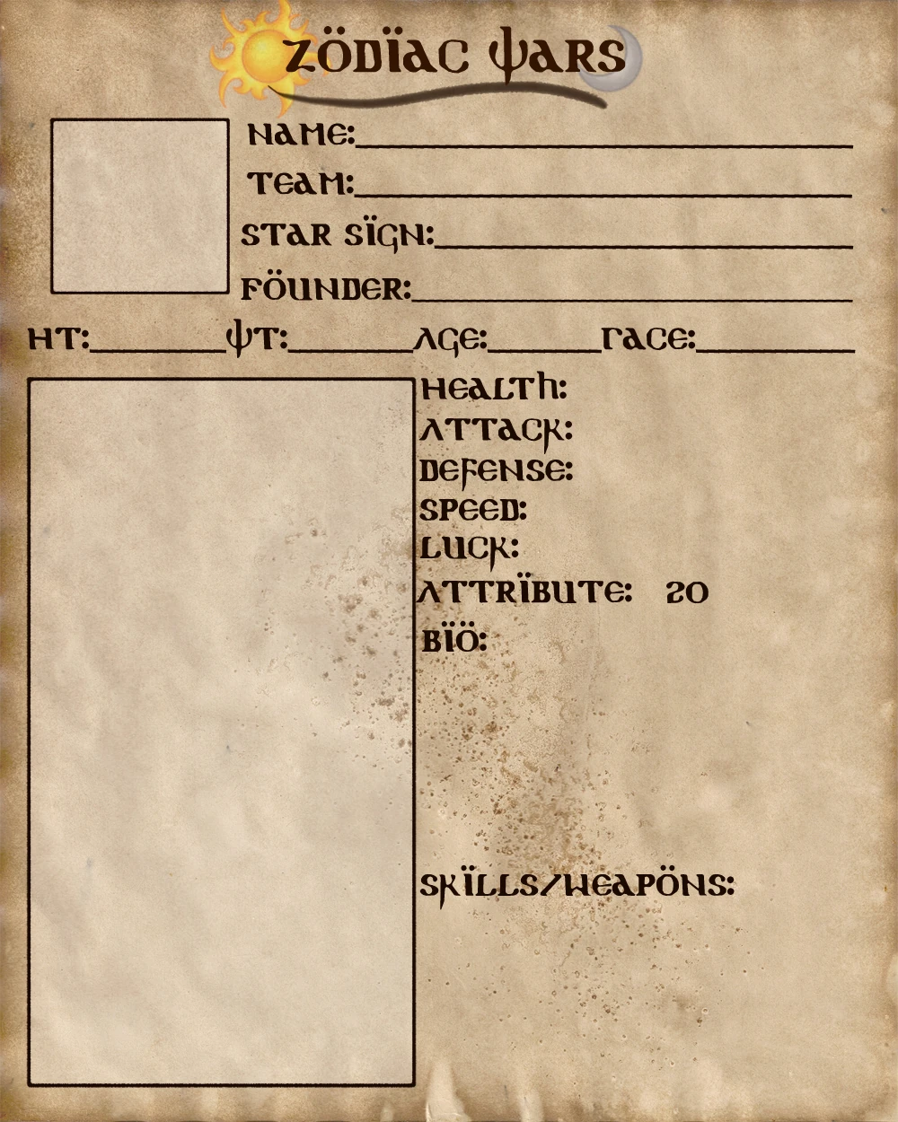 Character Sheet | Zodiac Wars Wiki | Fandom